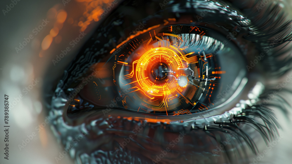 Hyper-Realistic Human Eye with High-Tech Interface Elements and Glowing ...