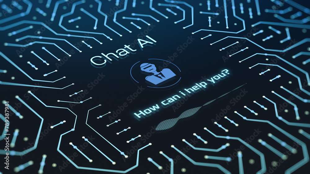 Futuristic AI chat interface with an electronic circuit, advanced AI ...