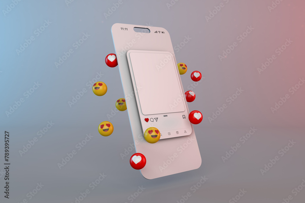 Instagram frame. Mobile social network interface and 3D emoticon ...