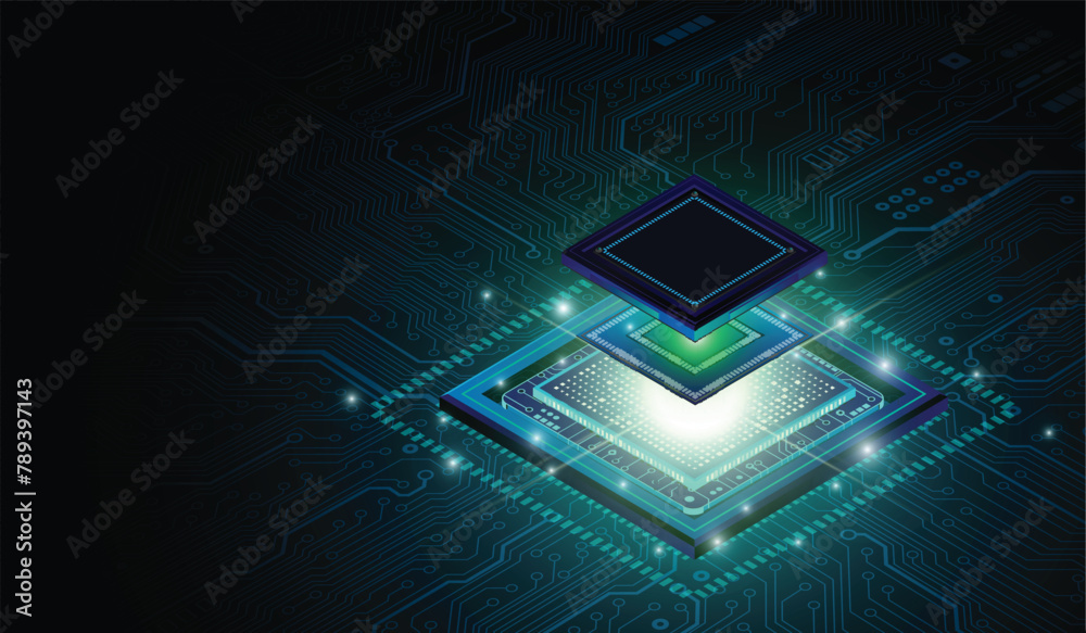 CPU Chip on Motherboard. Central Computer Processors CPU concept ...