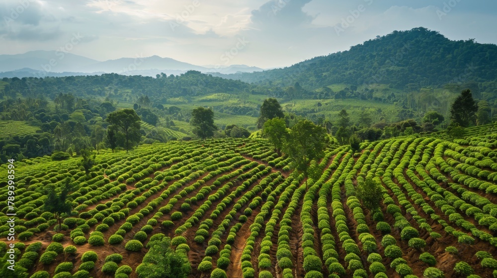 A landscape transformed by rows of newly planted trees, illustrating ...