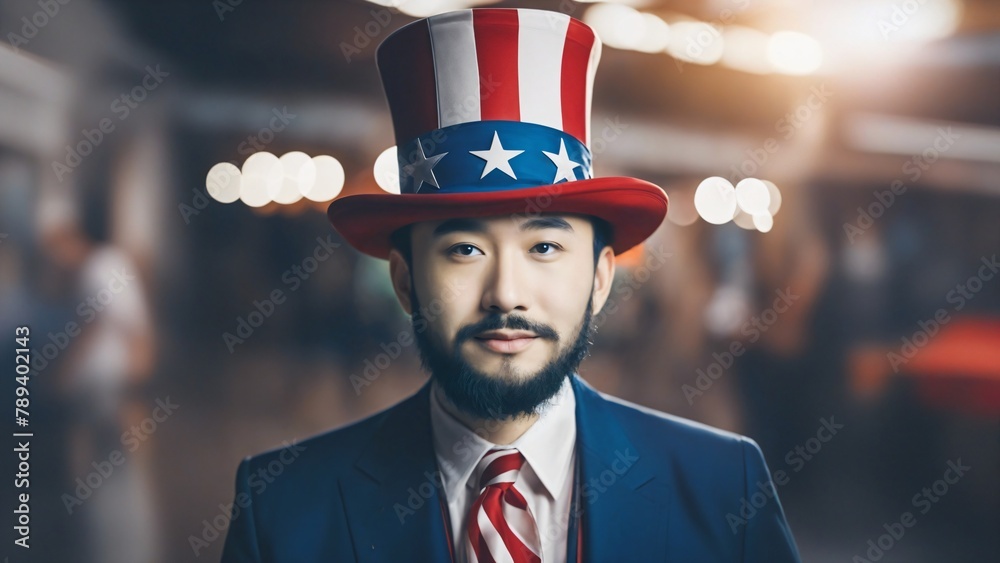 Asian American Man Dressed as Uncle Sam for the 4th of July Stock Photo ...