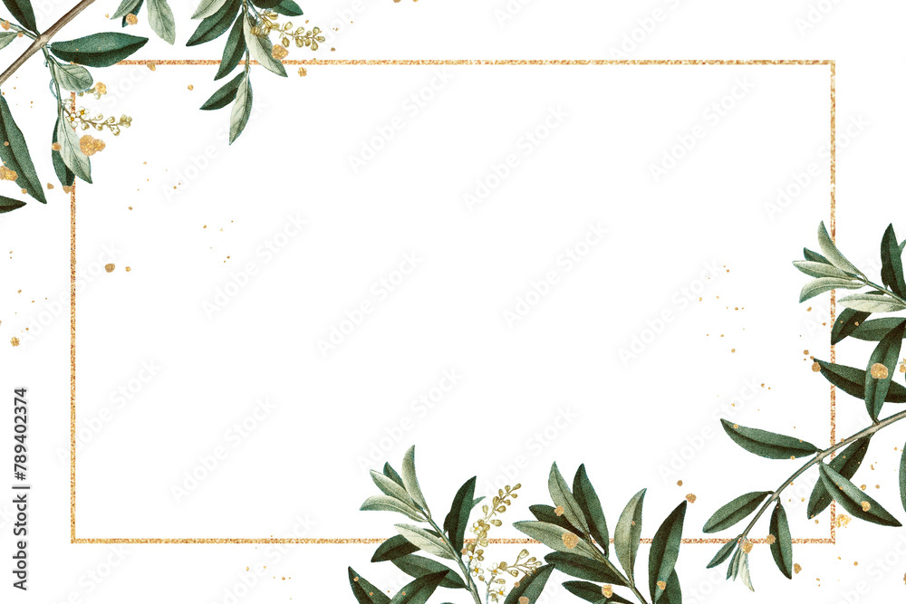 Olive branches frame png hand drawn border design space Stock ...