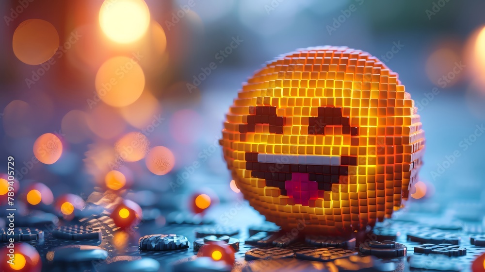3D pixelated emoji with a happy face and heart eyes, vibrant for ...