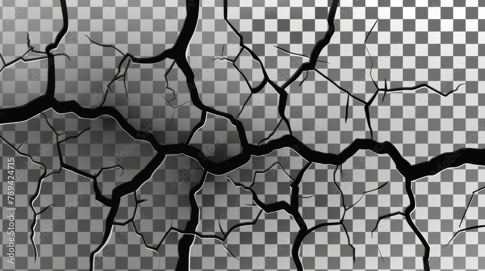 Breaks on land surface caused by earthquake, isolated on transparent ...