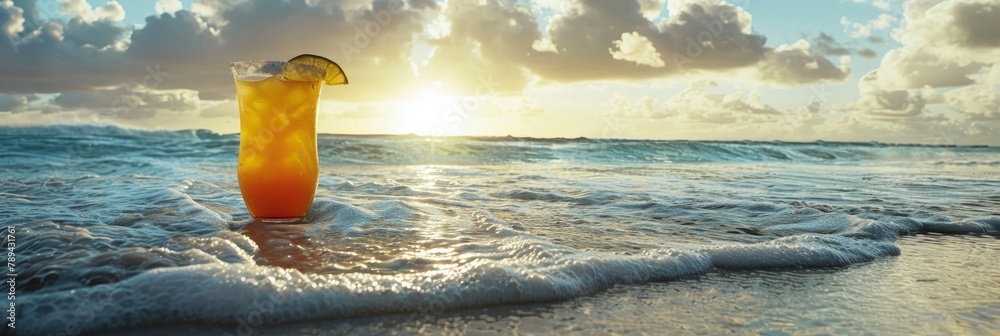 Tequila sunrise cocktail on the beach , highlighting its striking ...