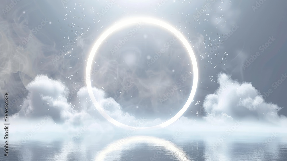 This is an abstract modern animated circle frame with smoke and flying ...