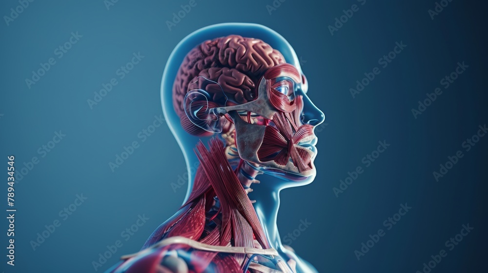 Anatomy of the face, head, shoulders and back, showing the muscles ...