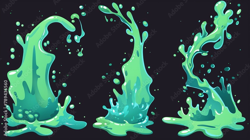 Splatters of magic potion and liquid slime in motion. Animation of ...