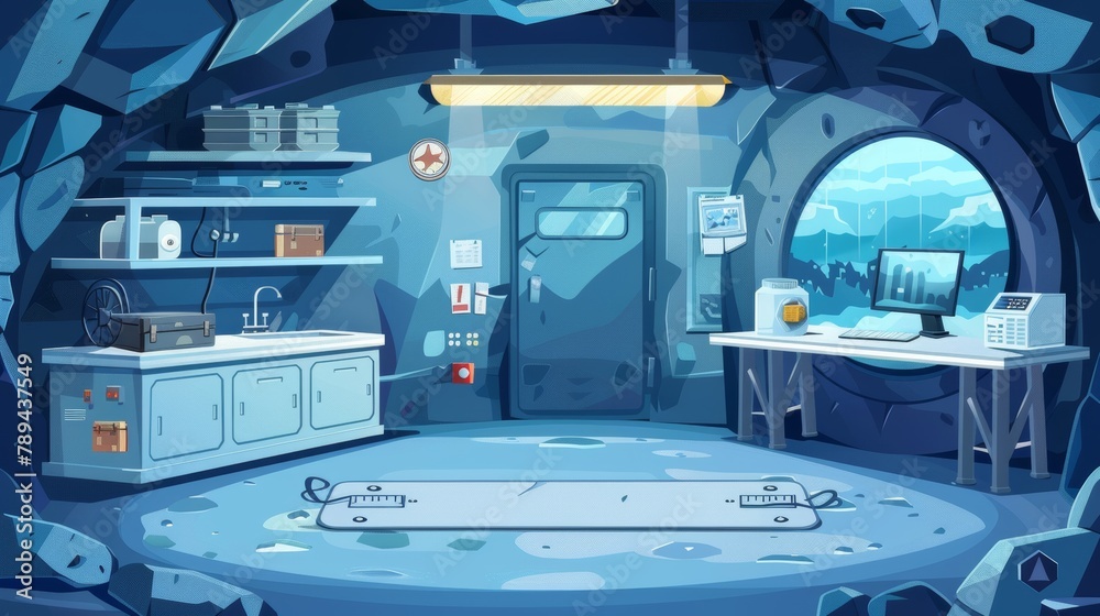 A modern background of an underground bunker with a secret laboratory ...