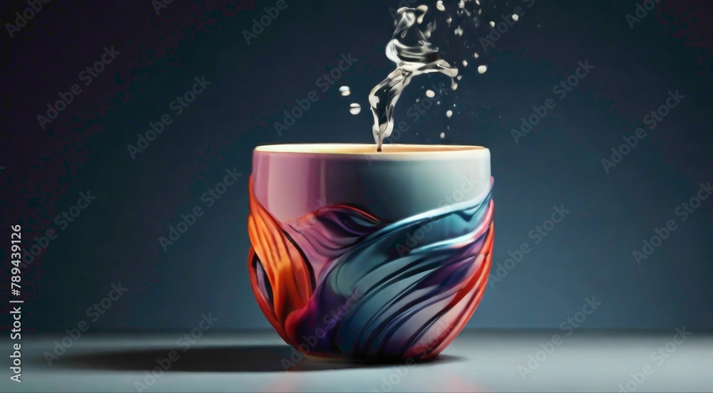 cup background in which there is a painting of the wavered background ...