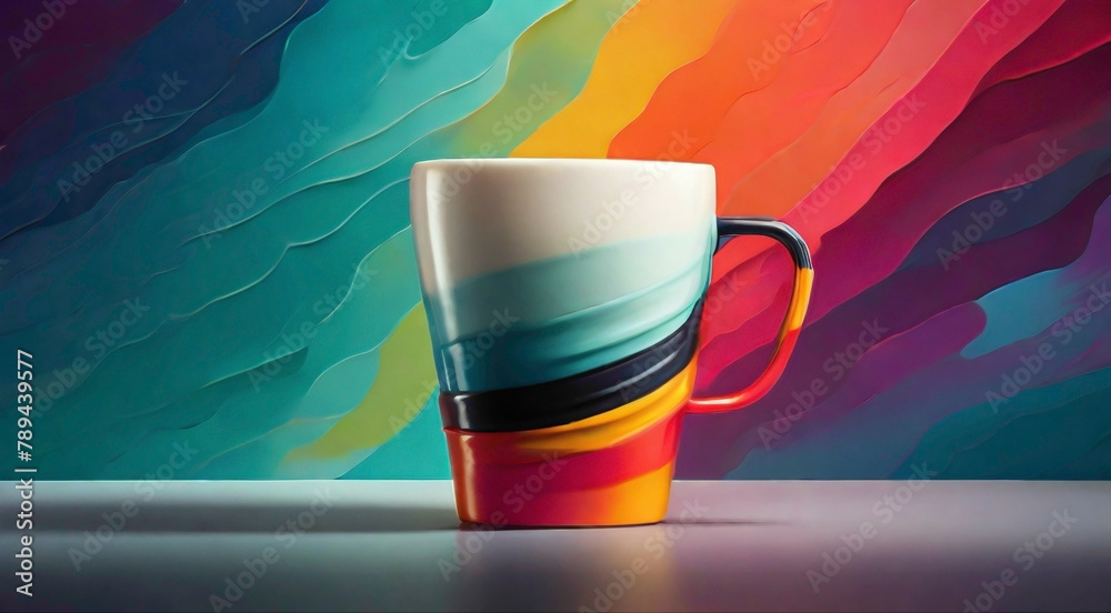 cup background in which there is a painting of the wavered background ...