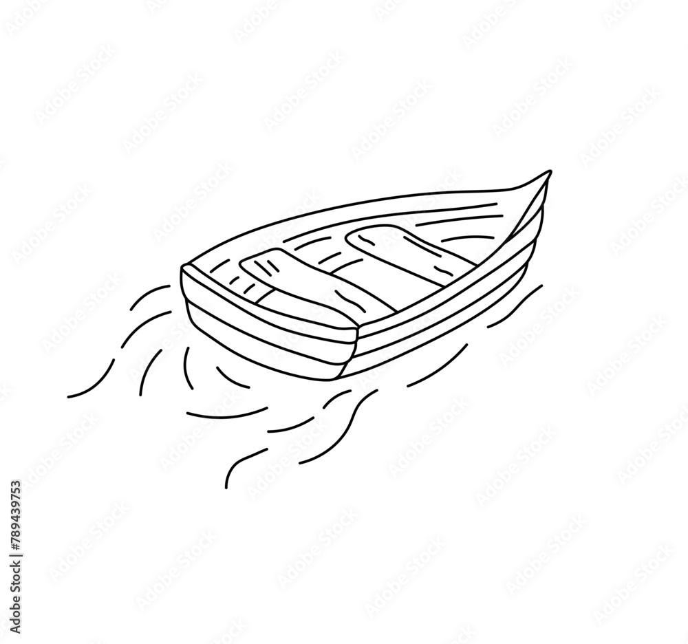 Vector isolated one single simple floating wooden boat colorless black ...