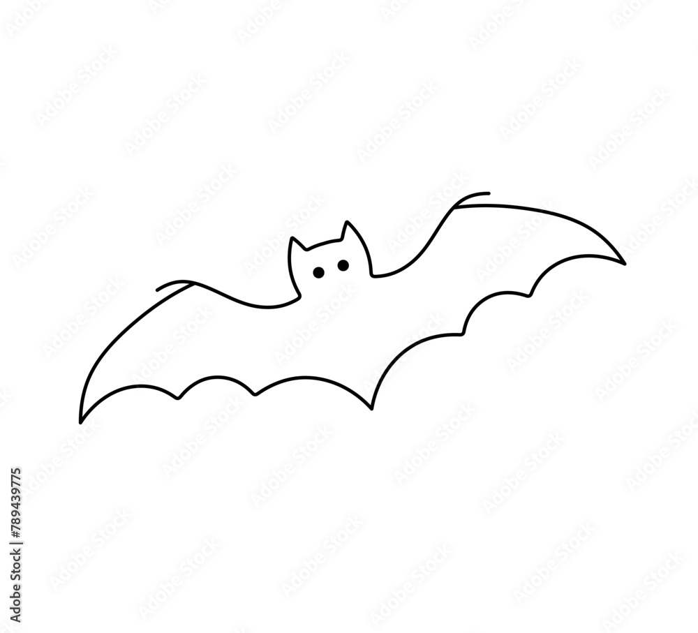 Vector isolated one single simple flying bat front view colorless black ...