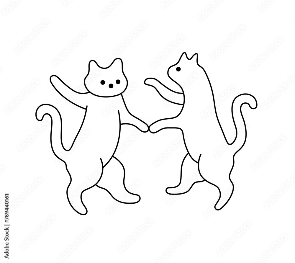 Vector isolated two dancing cats funny colorless black and white contour line easy drawing Stock ...