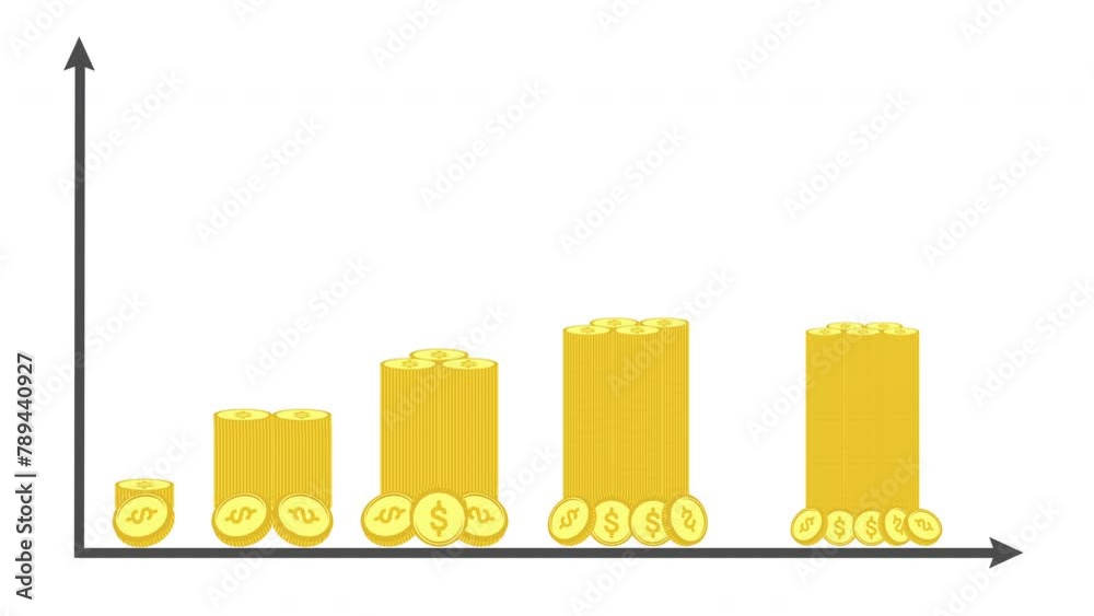 animated graph growth chart from money coin gold getting higher ...