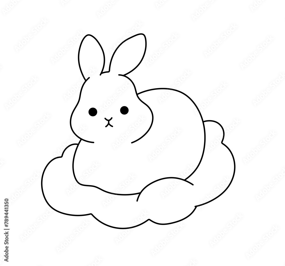 Vector isolated rabbit hare bunny on a cloud colorless black and white ...