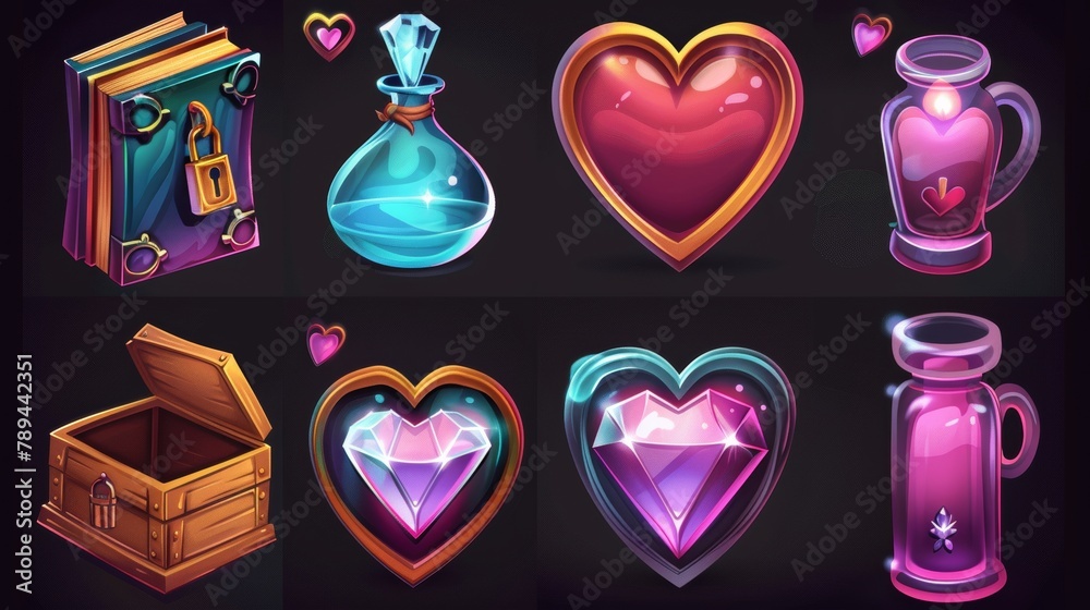Icons for games with heart shapes. Modern collection of gui design ...