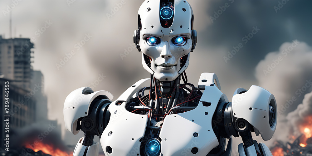 humanoid android robot with artificial intelligence, evil or killer and ...