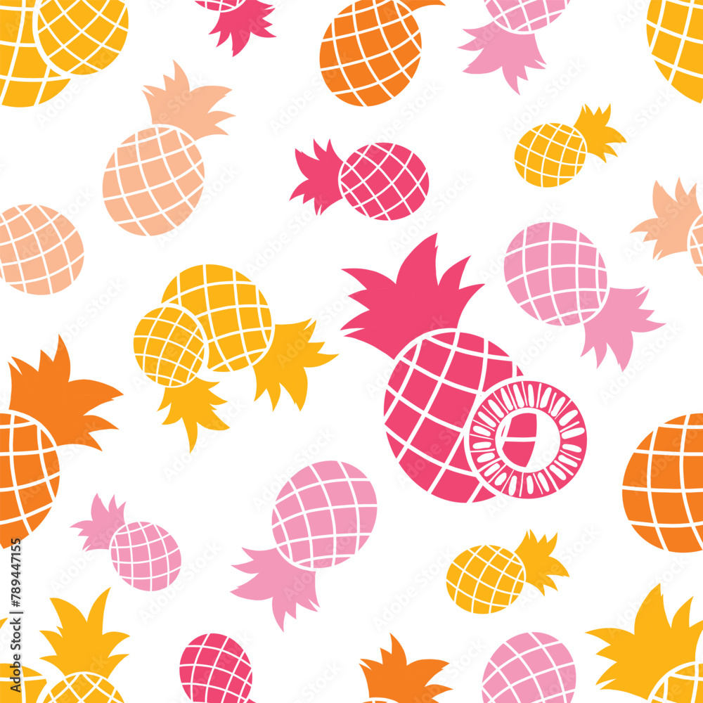 Vector silhouette pineapple seamless pattern. Endless repeatable pineapples texture background ...