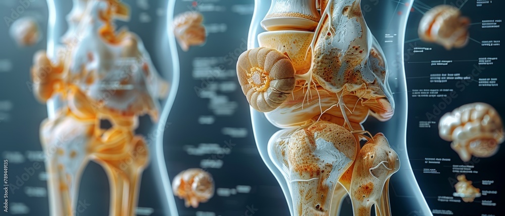 An accurate medical illustration of the knee joint including ligaments ...