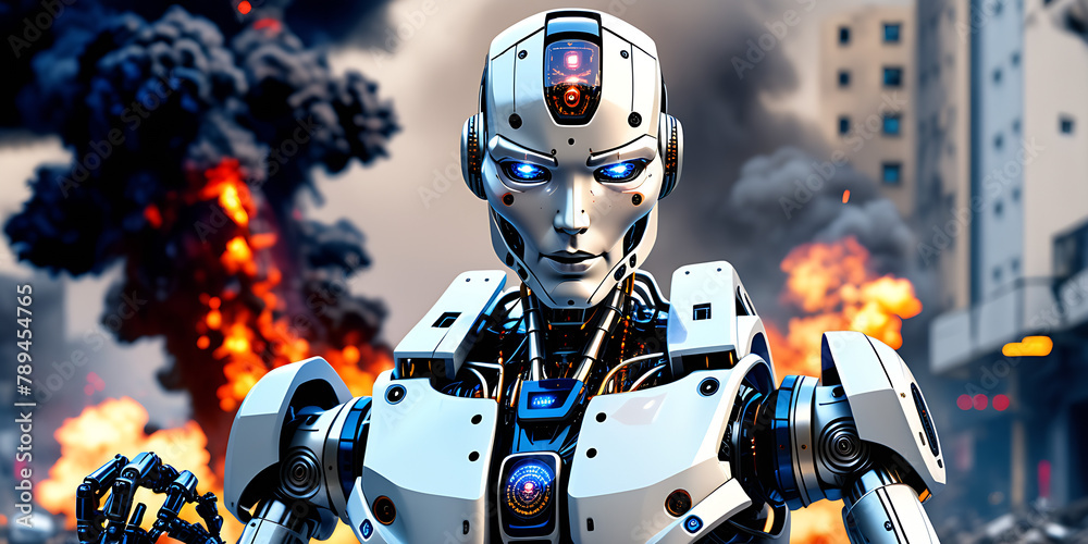 humanoid android robot with artificial intelligence, evil or killer and ...