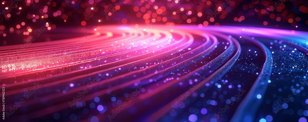 Futuristic neon loop icon, pulsating in a 3D digital landscape ...