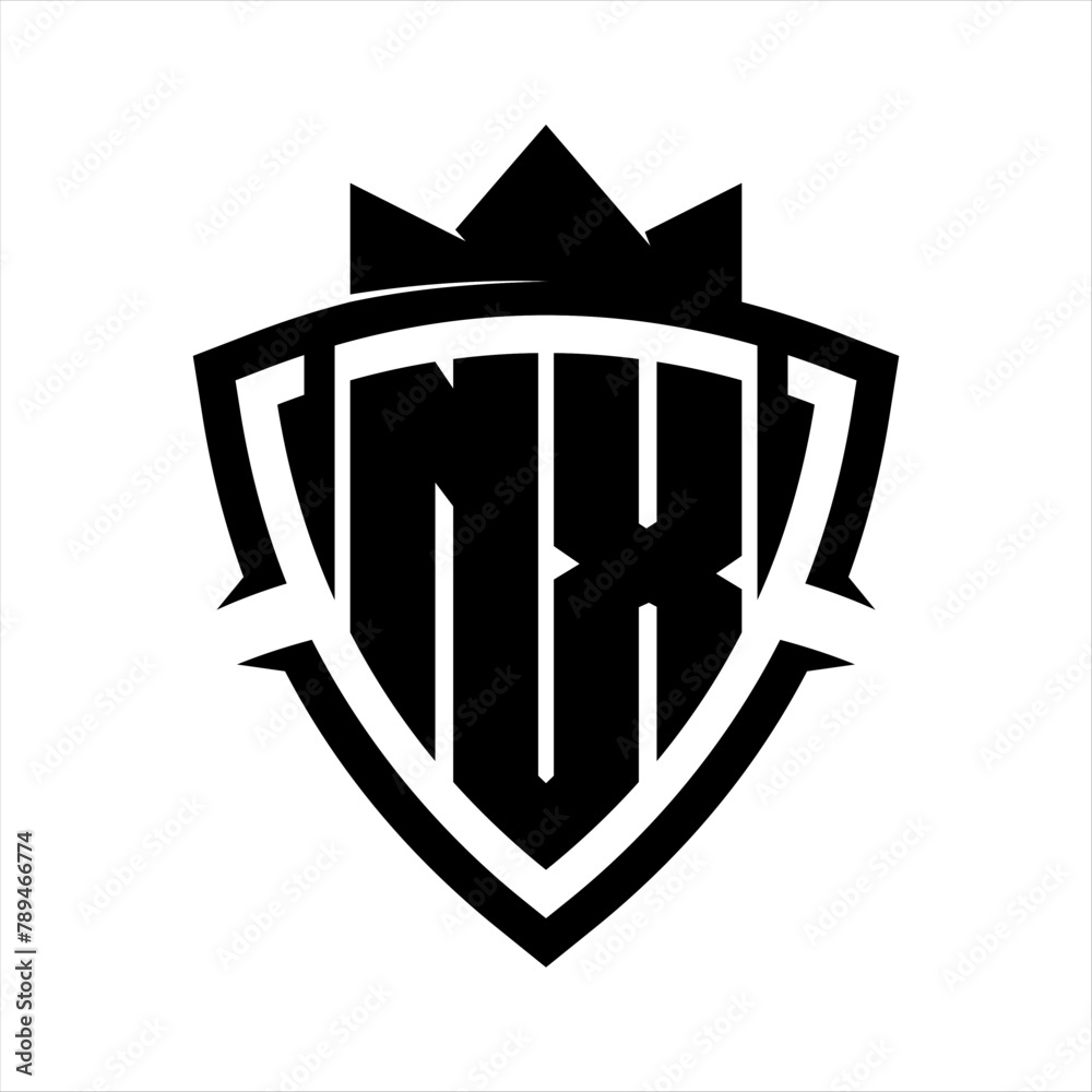 NX Letter bold monogram triangle curve shield shape with crown black ...