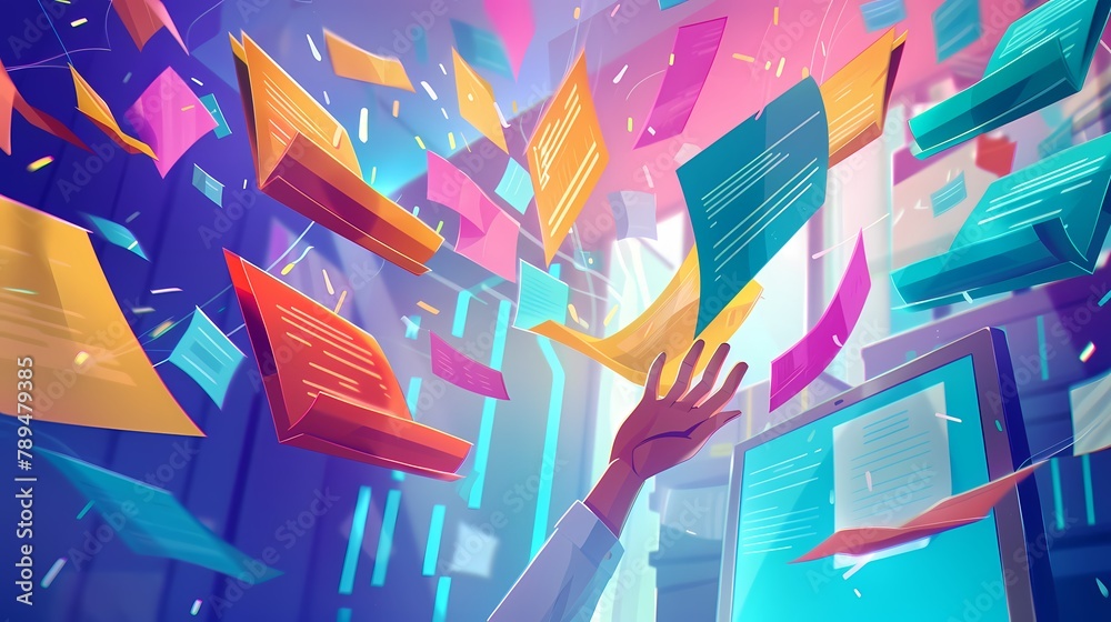 Data Transfer Chaos, Information Overload Illustration. A hand ...