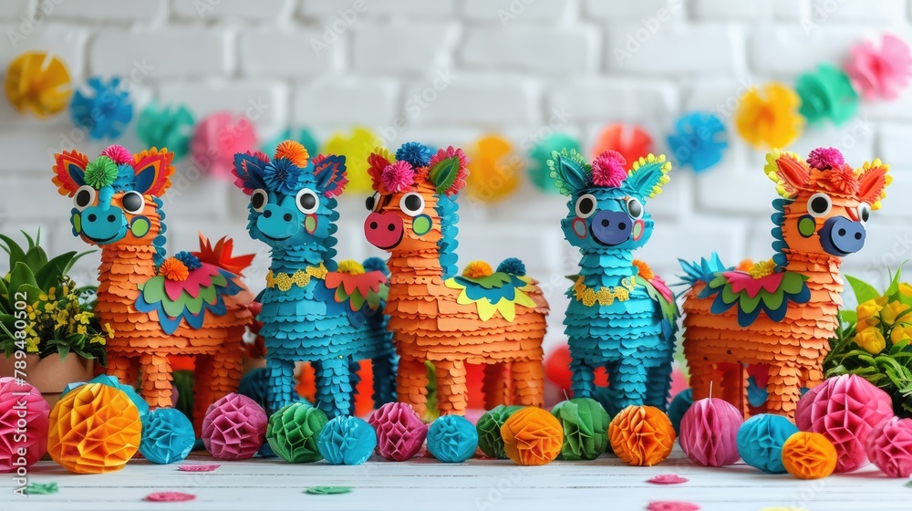 Bold and vibrant fiesta decorations with papel picado banners and ...