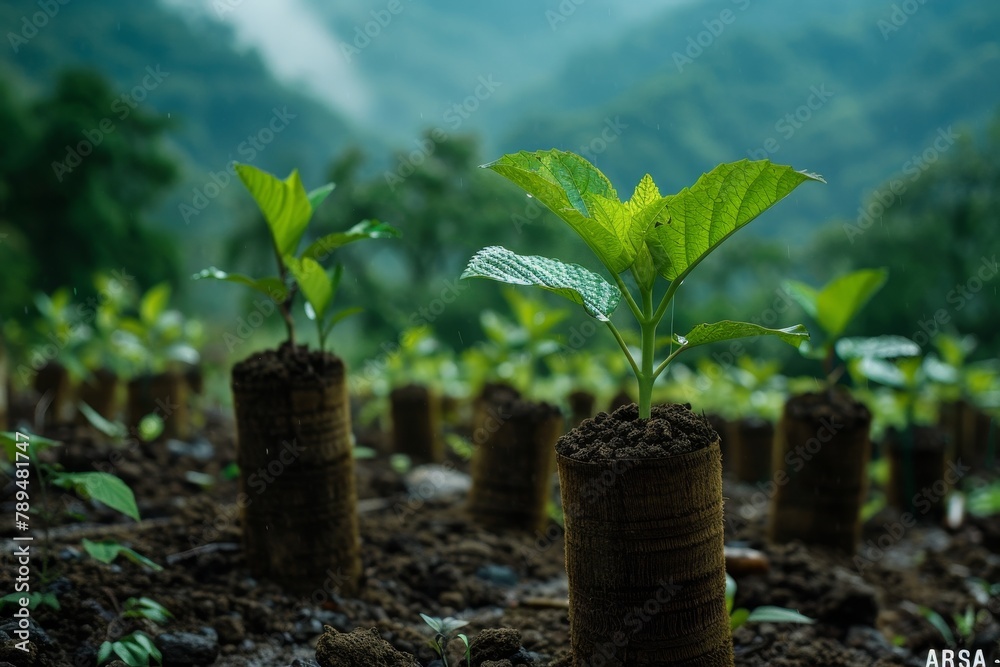 Afforestation initiatives, showcasing the planting of new forests and ...