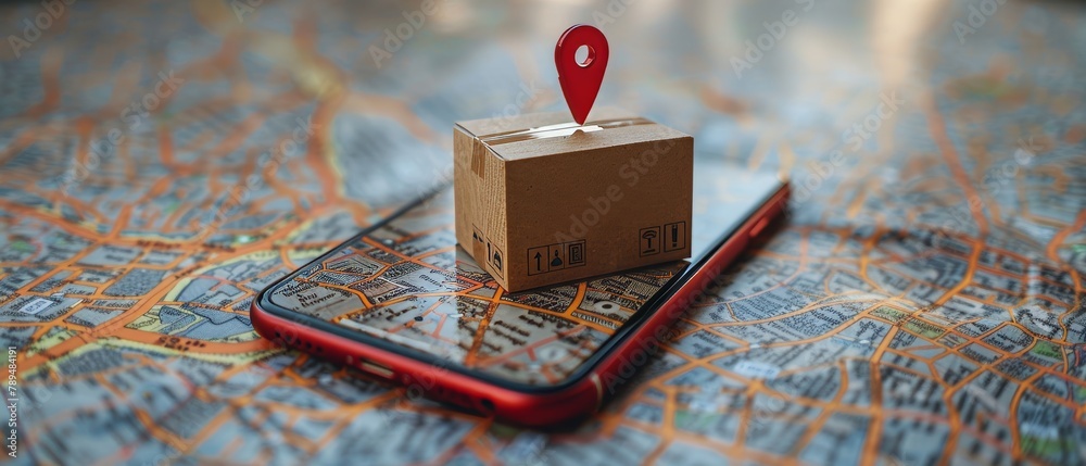 Tracking delivery online order in phone app. Showing location courier ...