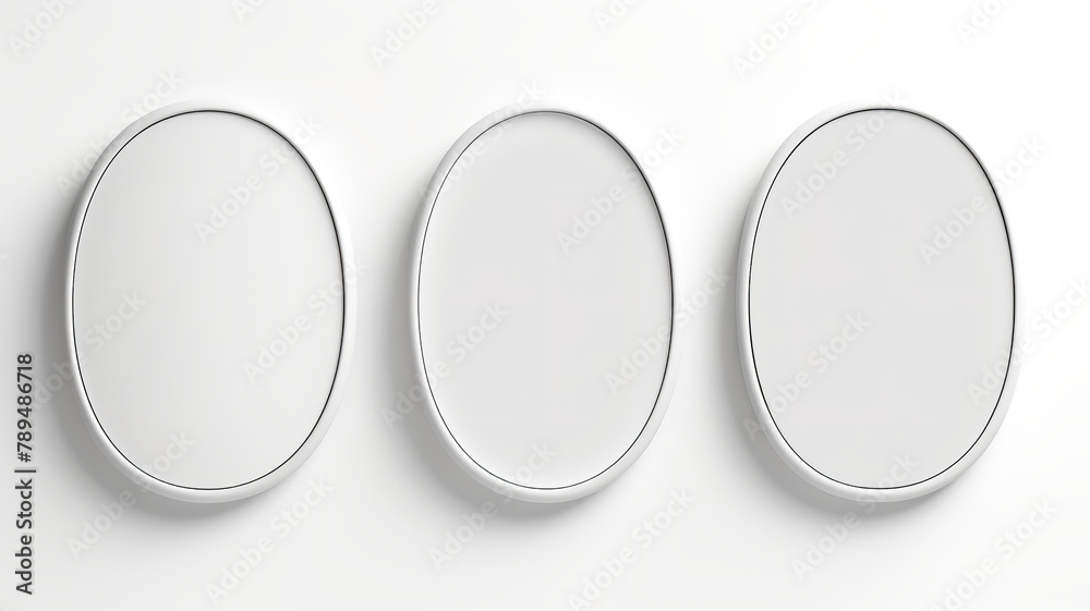 pristine white background with three oval-shaped frames and two a4 ...