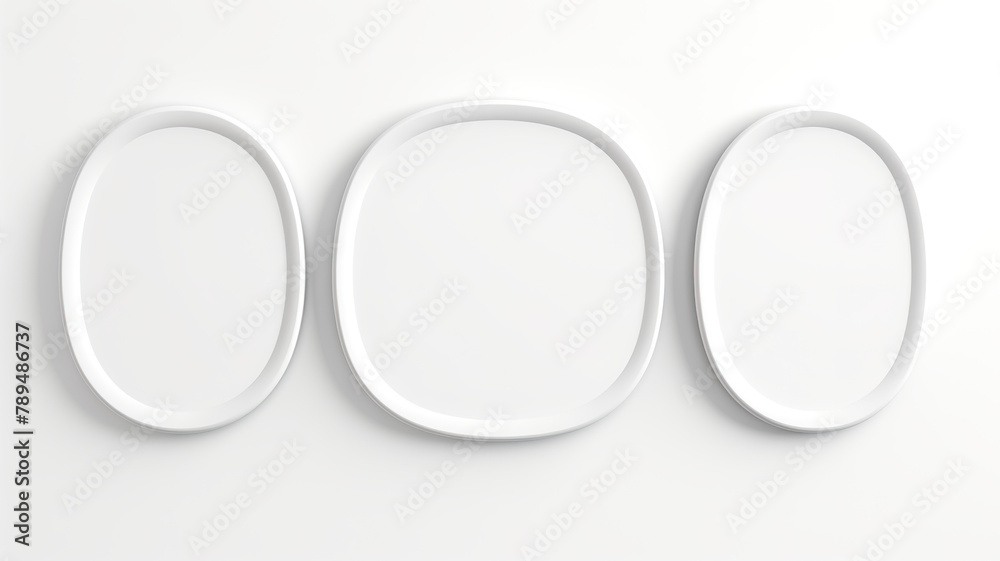 pristine white background with three oval-shaped frames and two a4 ...