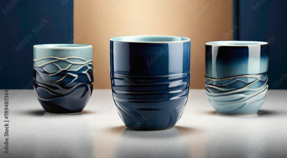 cup in different color with abstract wavered background placed on the ...