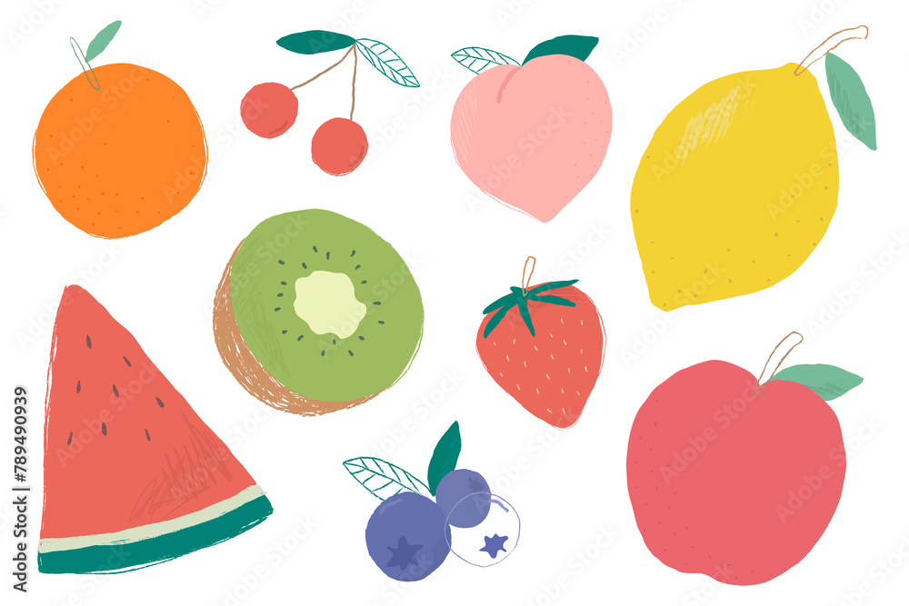 Png colorful fruit clipart set transparent background Stock ...