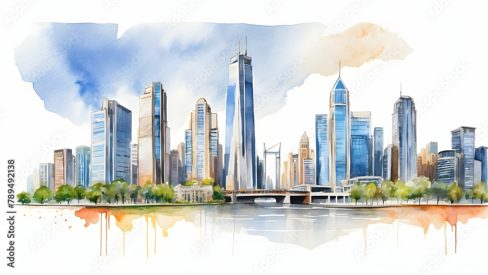 Watercolor Hand Drawing: Metropolitan Merge - The Intersection of Urban ...