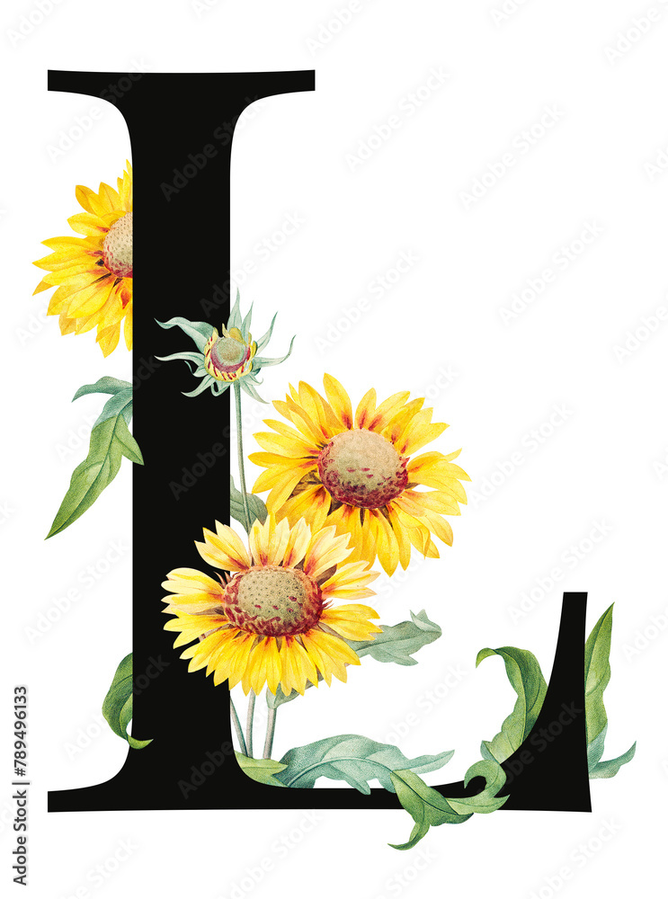 PNG floral letter L digital art illustration, transparent background ...
