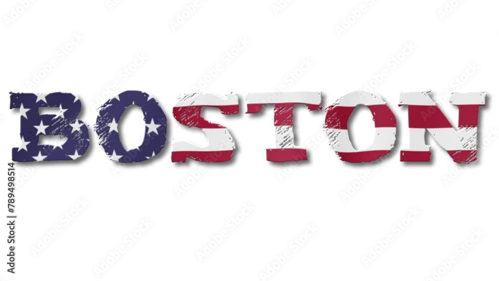 Boston Text with USA Flag Waving Inside. Seamless Loop Animation on ...