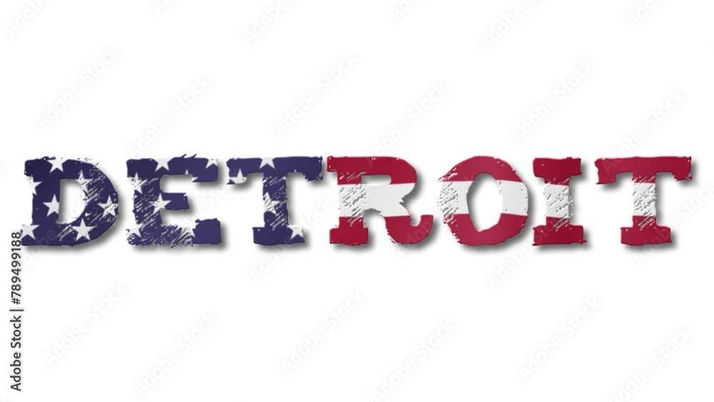 Detroit Text with USA Flag Waving Inside. Seamless Loop Animation on ...