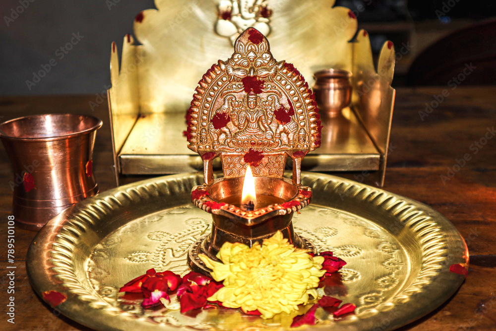 Tamil wedding stage. South Indian traditional pooja lamb(kamatchi ...