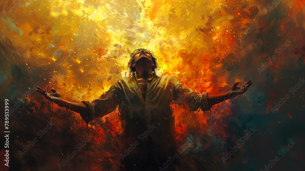 Artwork of a man raising hands in worship. Excited Young Man Raising ...