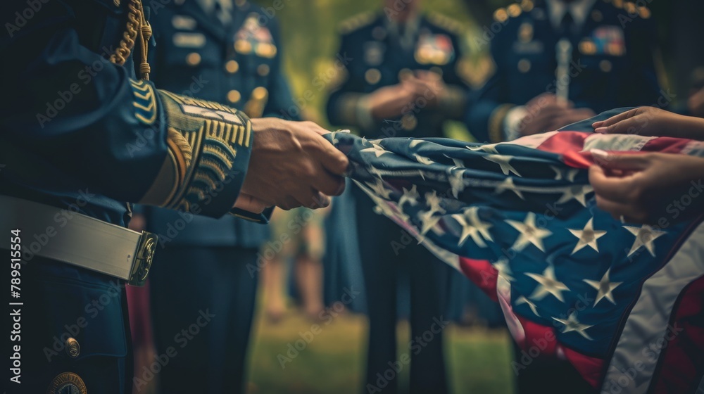 Military ceremony with handover of the US flag Stock Photo | Adobe Stock