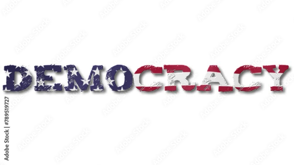 Democracy Text with USA Flag Waving Inside. Seamless Loop Animation on ...