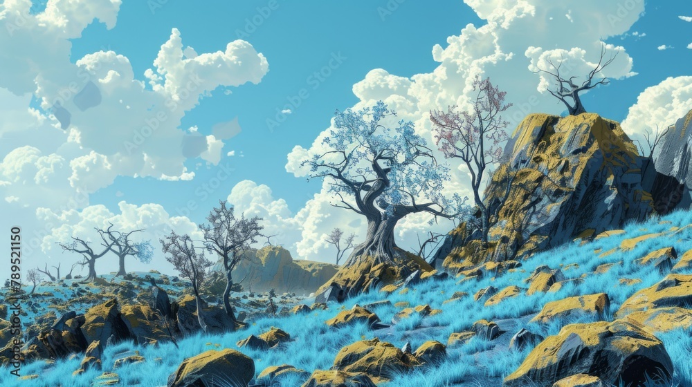 alien planet landscape, beautiful forest the surface of an exoplanet ...