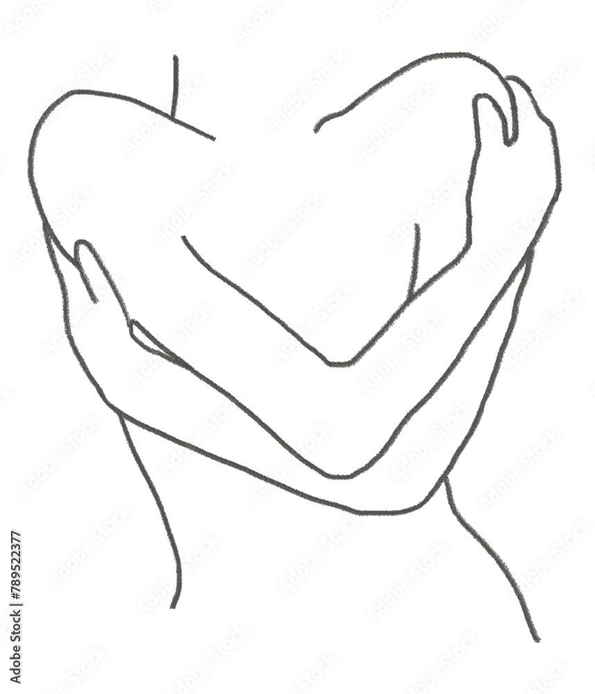 Png woman’s body line art arms hugging self-love illustration Stock ...