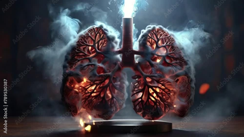 3D model Anatomical lungs completely made of dense wisps of smoke, very ...