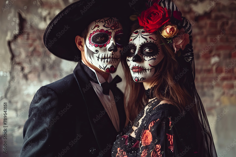 Dia de los Muertos themed portrayal of a male and female dressed as ...