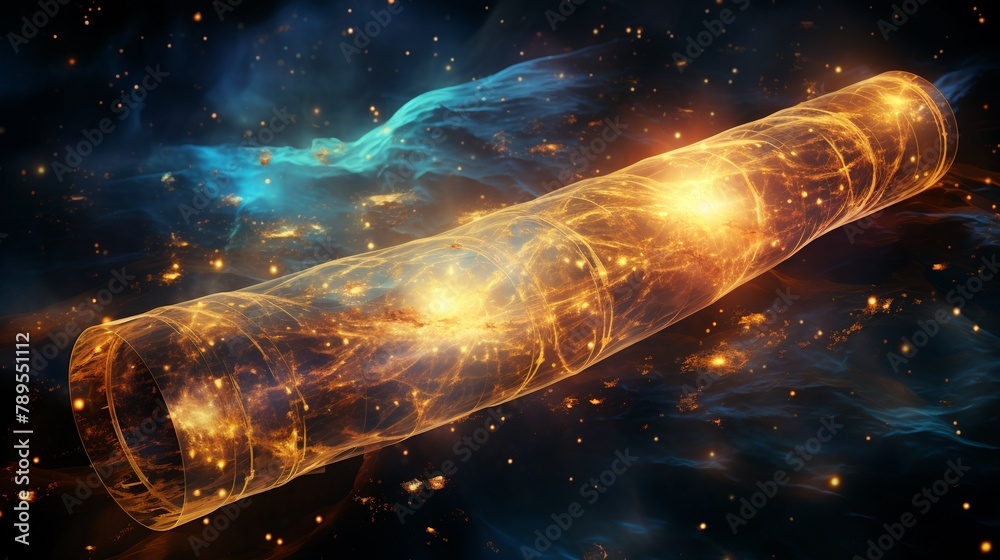 Ancient space scroll unfurling, close-up, star map with glowing lines ...