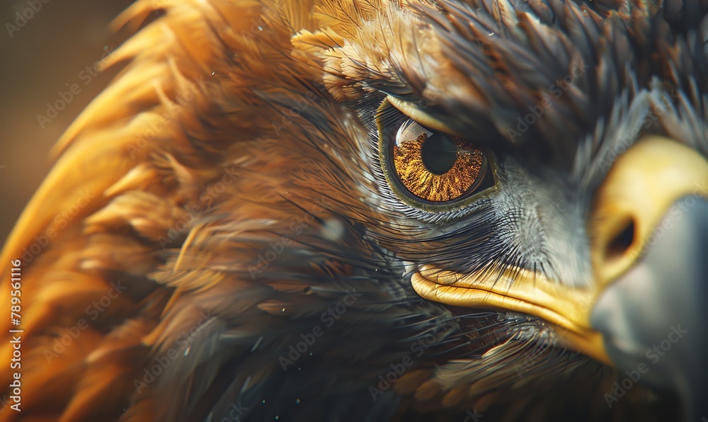 Craft a mesmerizing close-up shot of a majestic eagles eye set against ...